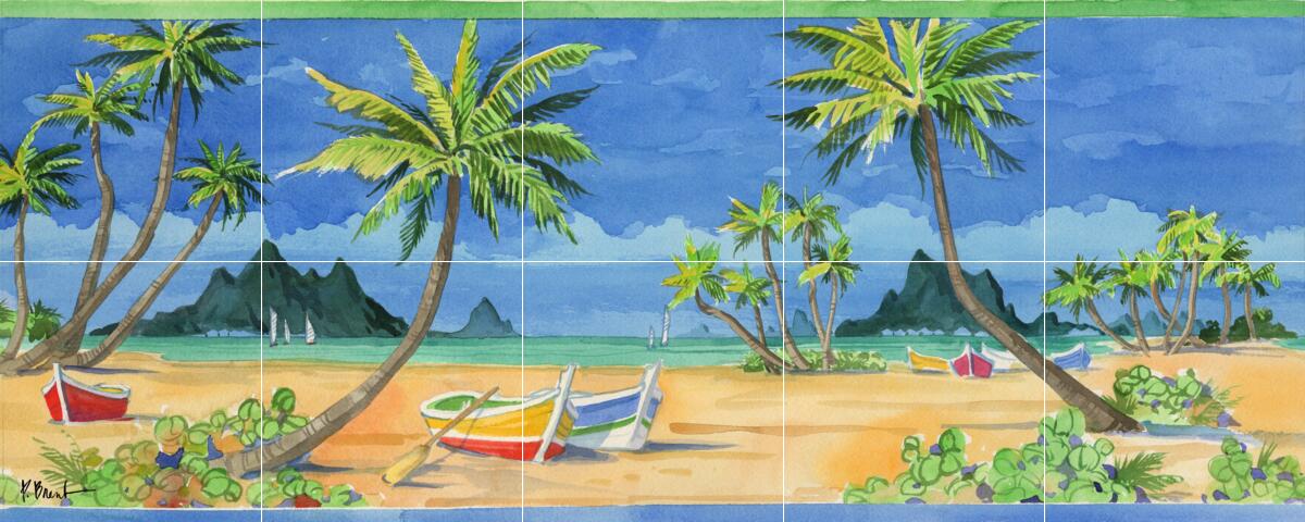 Ceramic Backsplash Tile Mural Beach Scene Seaside Ocean - Tahiti Border ...