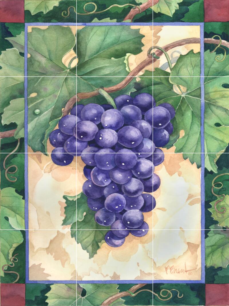 Ceramic Backsplash Tile Mural Fruit Kitchen/Bathroom - Cabernet Grapes ...