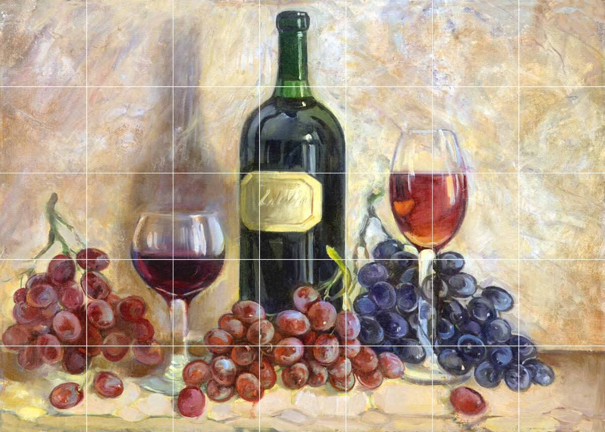 Ceramic Tile Mural Kitchen Backsplash - Wine and Grapes - Chef Cooking ...