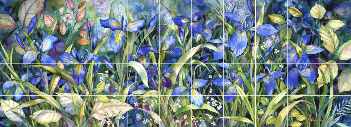 Ceramic Tile Mural Kitchen Backsplash - Blue Iris - Floral Flower Art ...
