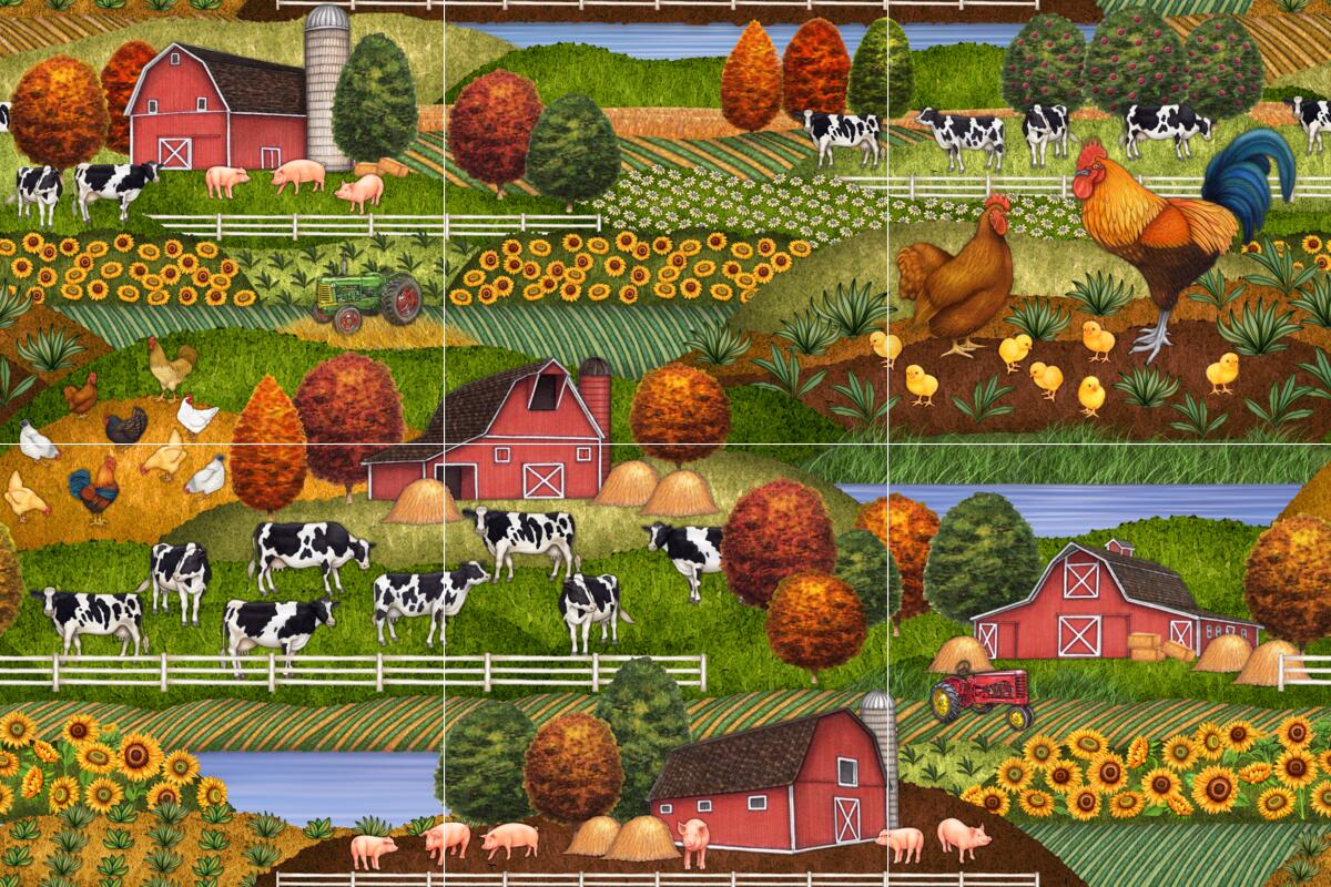 Ceramic Backsplash Tile Mural Farm Animal Kitchen/Bathroom - Farm Scene ...