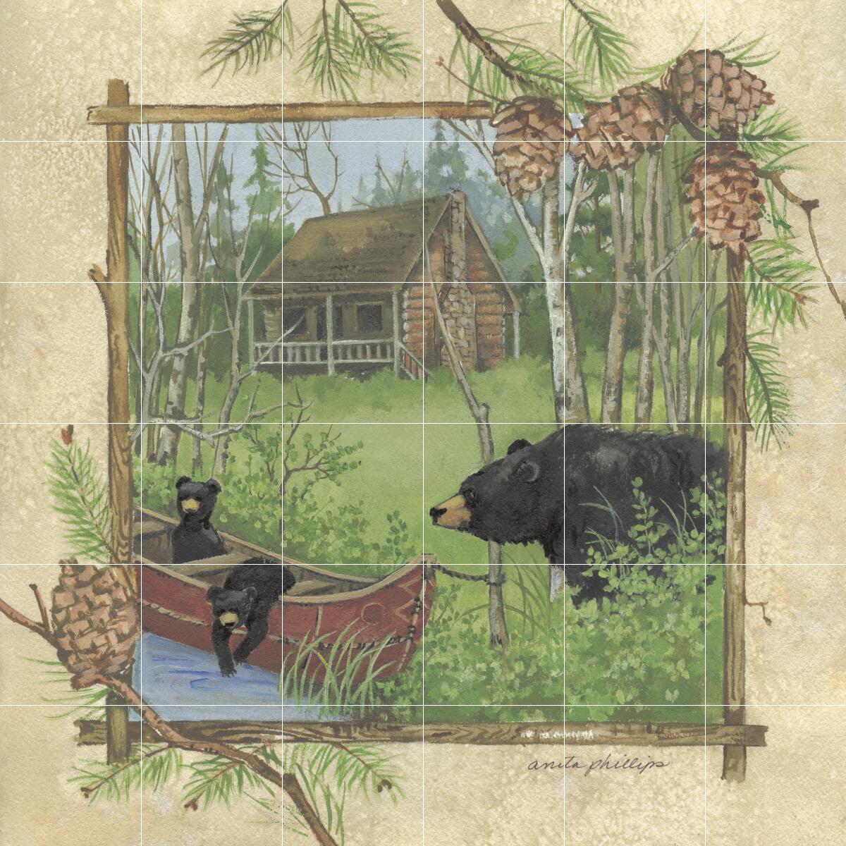 Ceramic Backsplash Tile Mural Bear Kitchen/Bathroom - Log Cabin - Anita ...