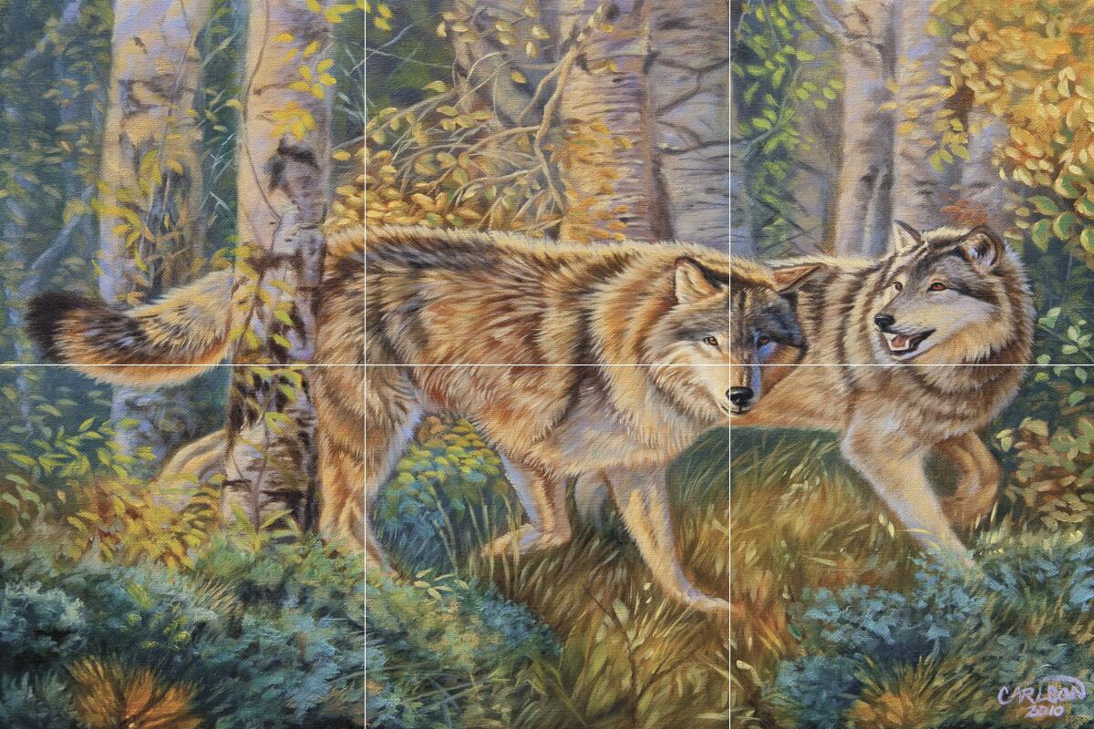 Ceramic Backsplash Tile Mural Wolf Fox Kitchen/Bathroom - Aspen Trails ...