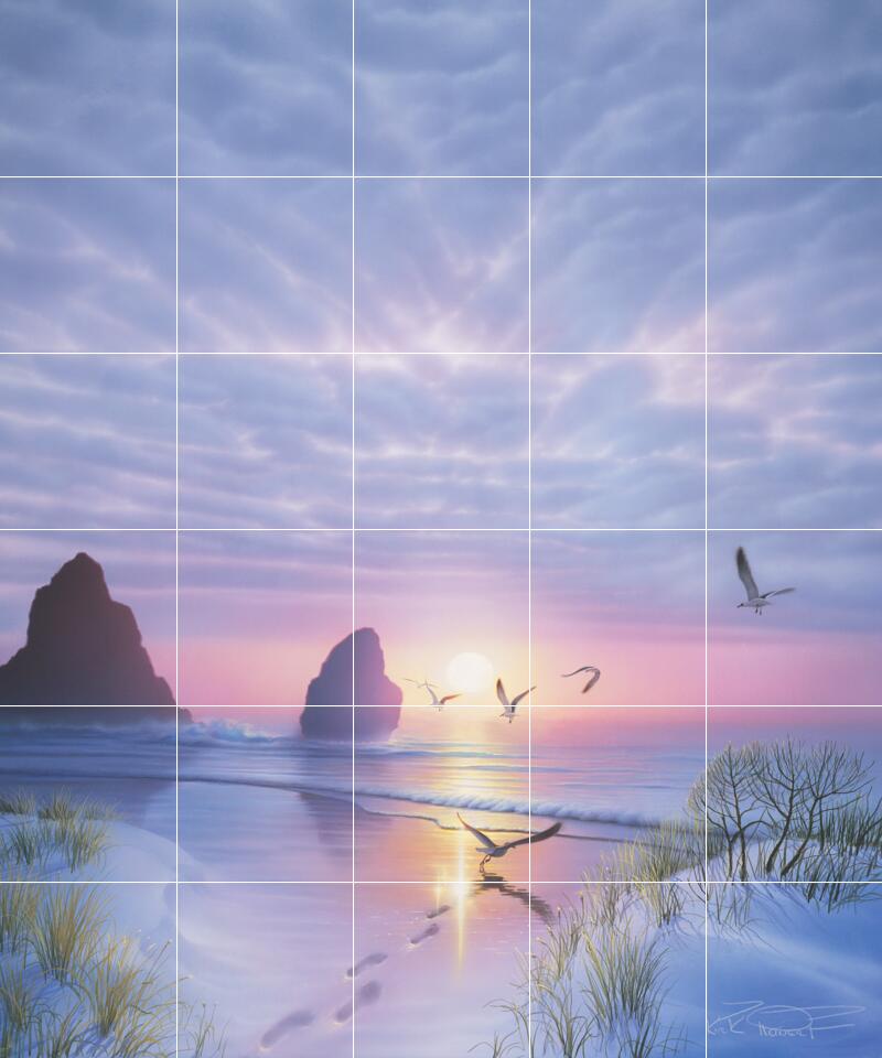 Ceramic Backsplash Tile Mural Beach Scene Seaside Ocean - Radiant ...
