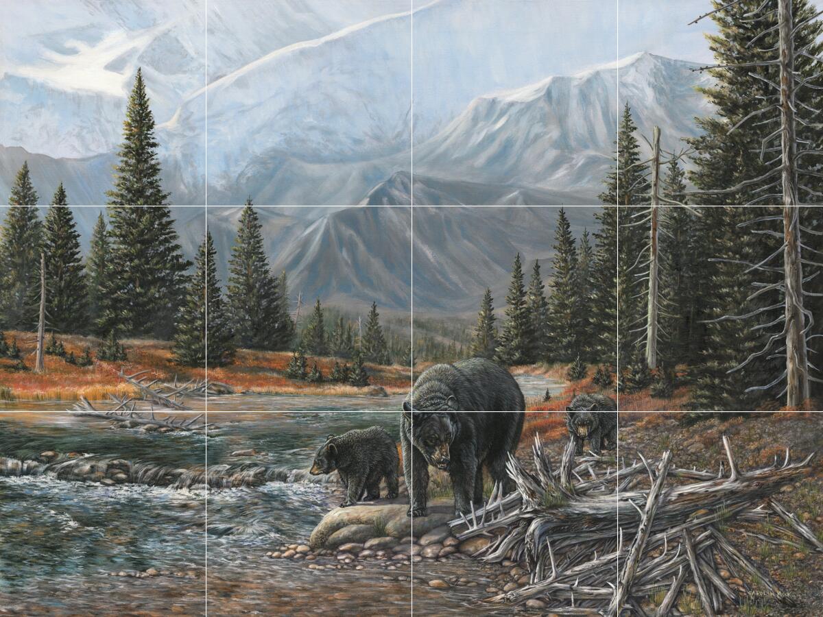 Ceramic Backsplash Tile Mural Bear Wildlife Kitchen/Bathroom - Black ...