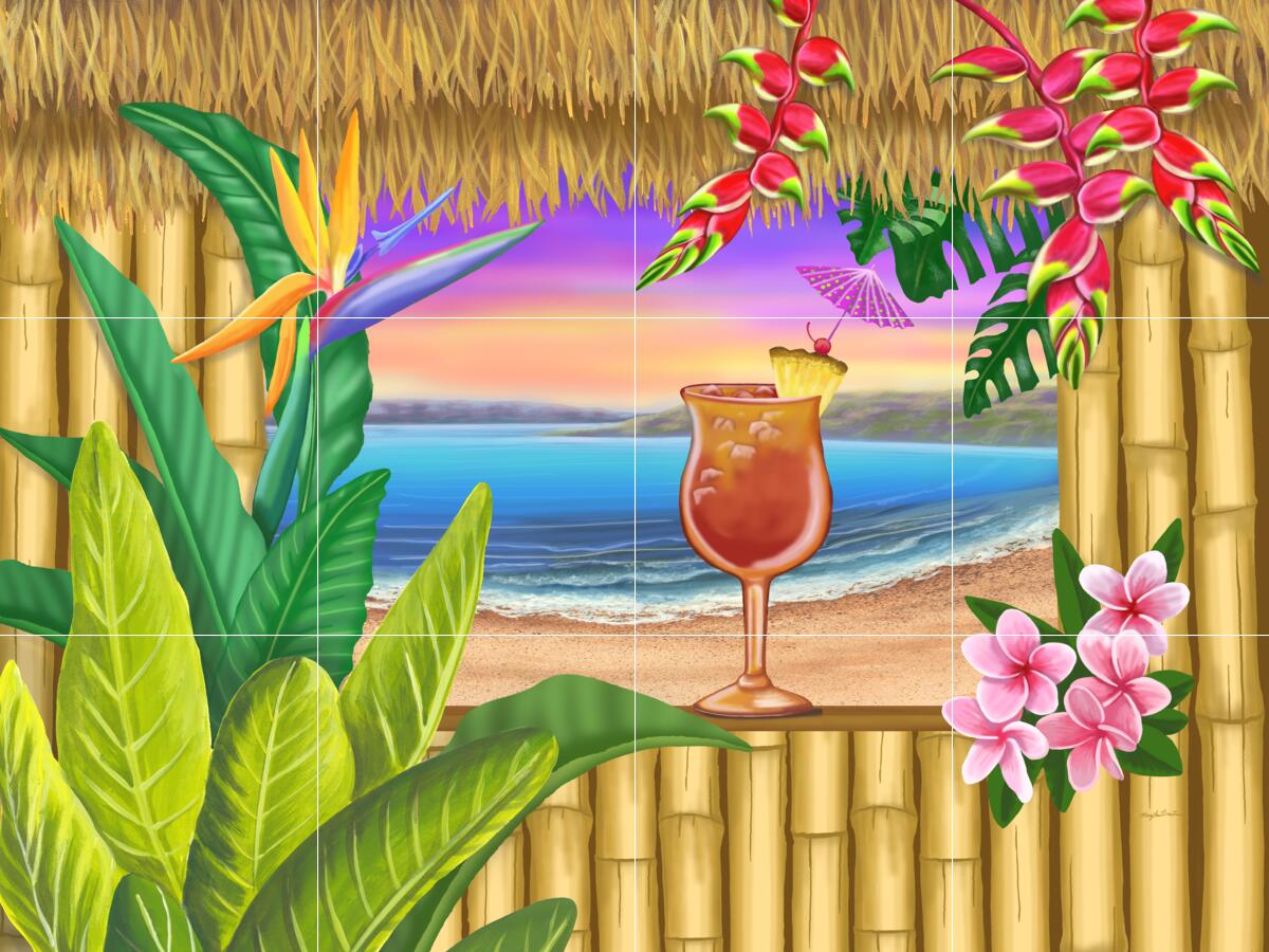 Ceramic Backsplash Tile Mural Beach Scene Seaside Ocean - Tropical ...