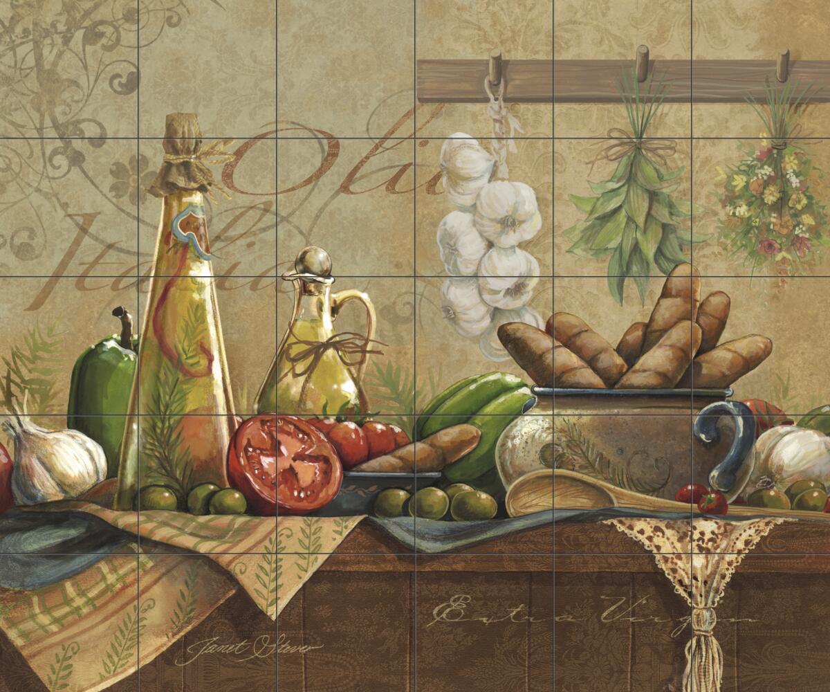 Ceramic Tile Mural Kitchen Backsplash - Olio d Olive-Cooking Chef Bread ...