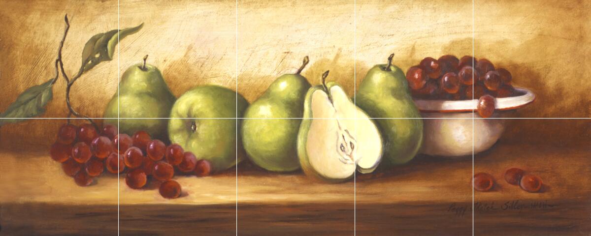 Ceramic Backsplash Tile Mural Fruit Kitchen/Bathroom - Pears and Grapes ...