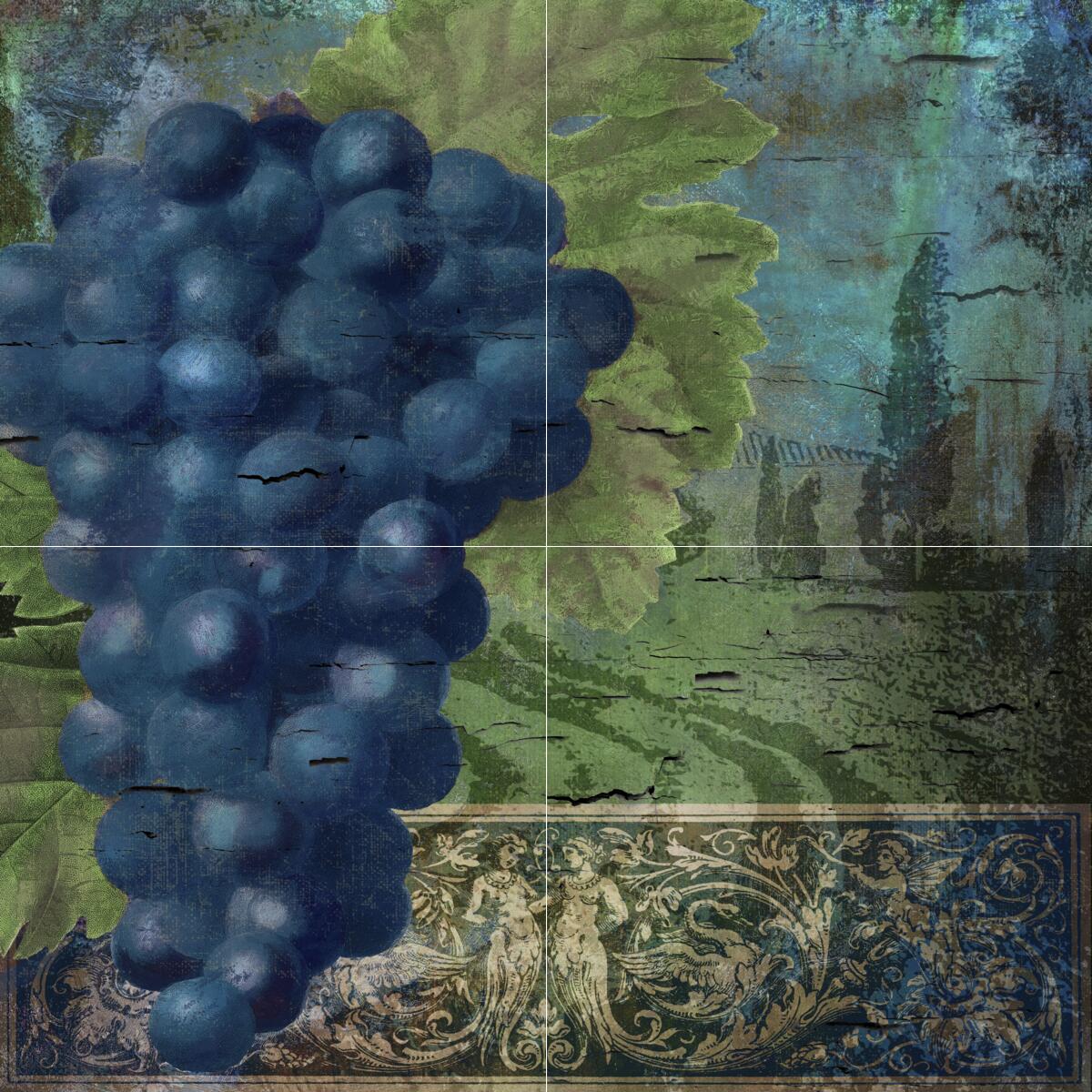 Ceramic Backsplash Tile Mural Wine Themed Kitchen - Vino Blu Two ...