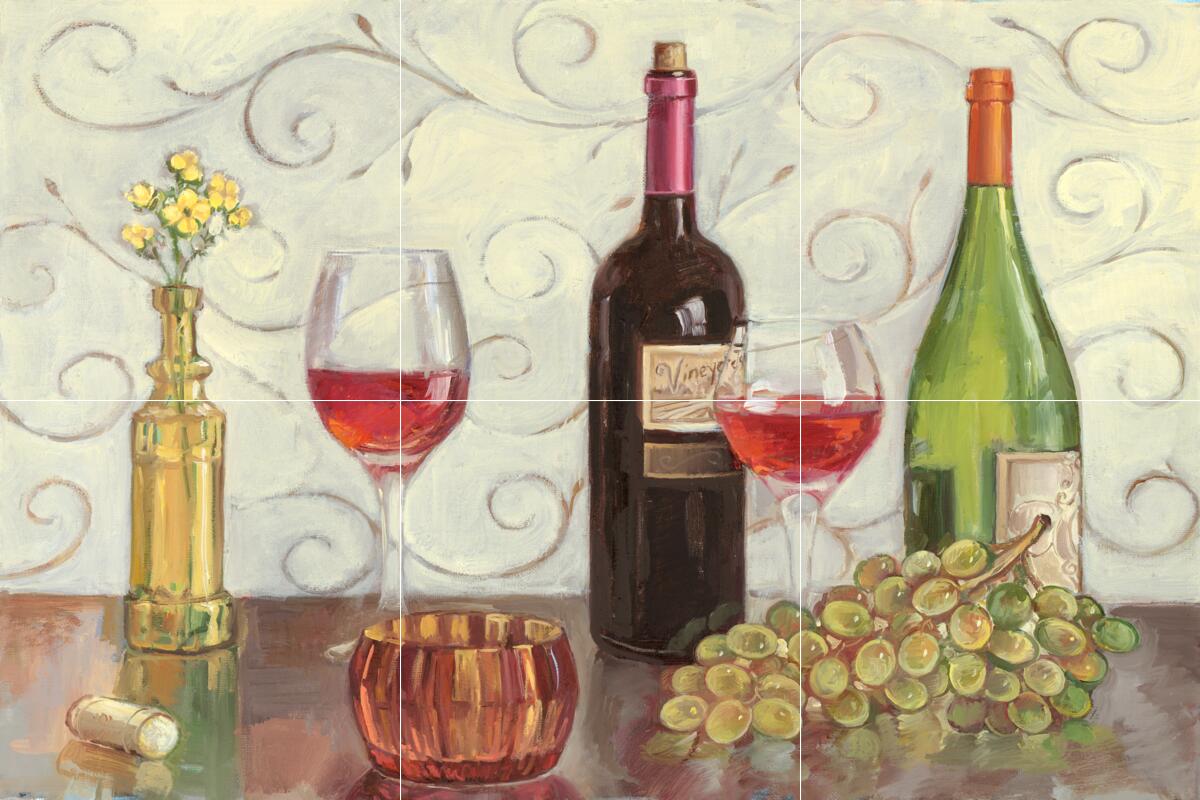 Ceramic Backsplash Tile Mural Wine Themed - Grapes Wine and a Yellow ...