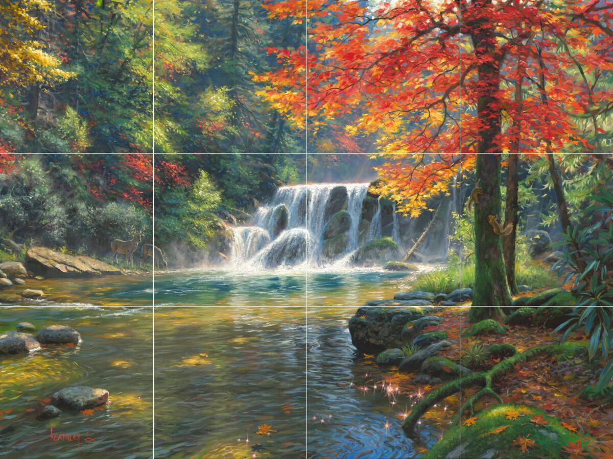 Ceramic Backsplash Tile Mural Woodland Landscape Woods - Tranquil Falls ...