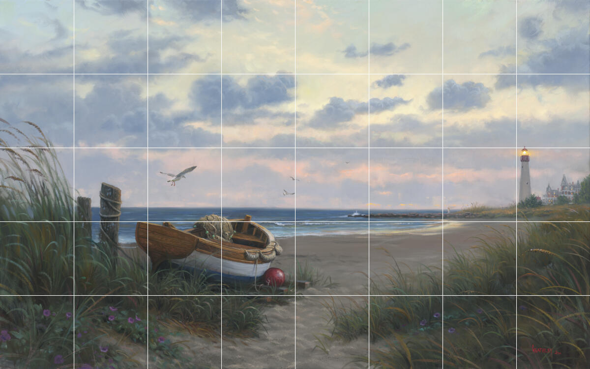 Ceramic Backsplash Tile Mural Nautical Sailing Ship - Evening At The ...