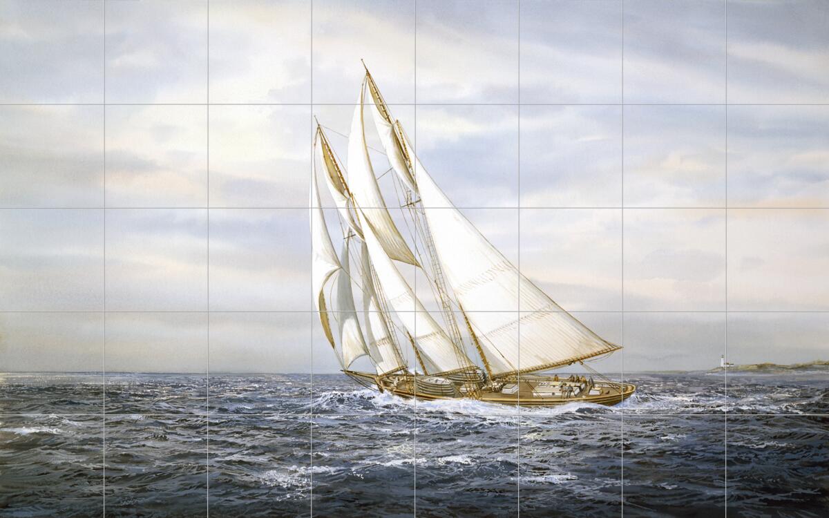 Ceramic Tile Mural Bathroom Backsplash - Going Fishing - Sailing Ship ...
