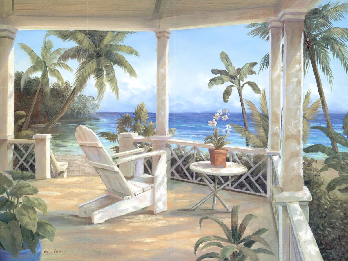 Ceramic Backsplash Tile Mural Beach Scene Seaside Ocean - Tropical ...