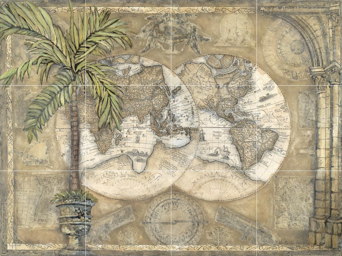 Ceramic Backsplash Tile Mural Maps World Map Kitchen/Bathroom - Terra ...