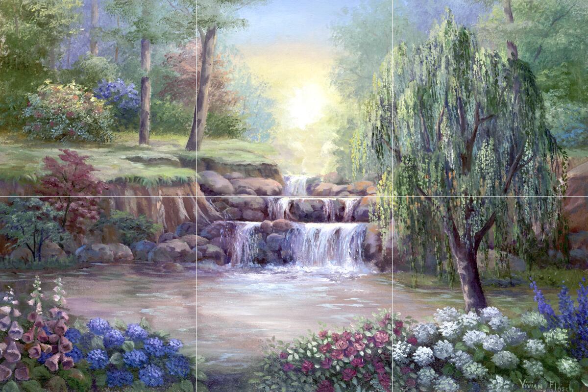 Ceramic Backsplash Tile Mural Garden Landscape - Hidden Waterfall II | eBay