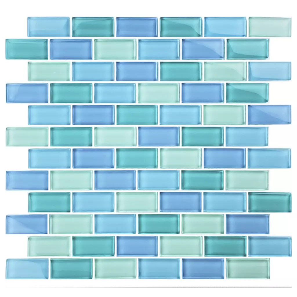 Turquoise Blue Blend 1" x 2", GC82348T1, Swimming Pool Glass Tile Blends