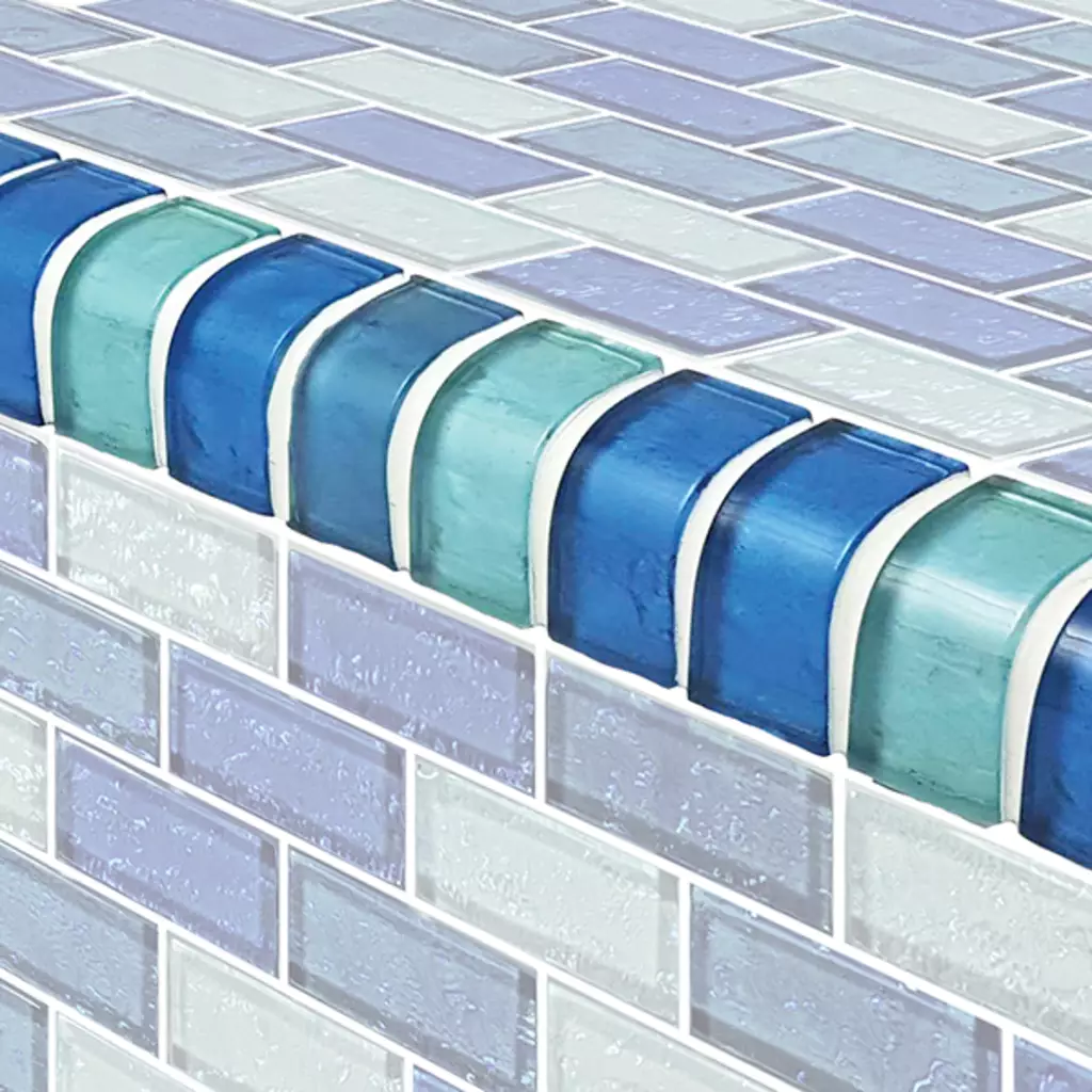 Blue Blend Trim 1" x 2", TRIM-GG82348B18, Swimming Pool Glass Tile Blends