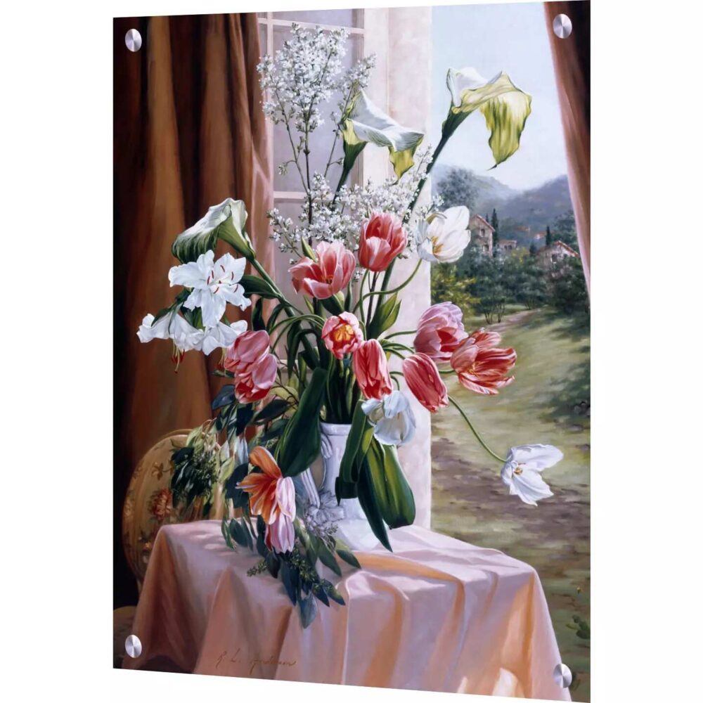 Flowers on glass tile-Lilies of the Field-Art Glass Backsplash